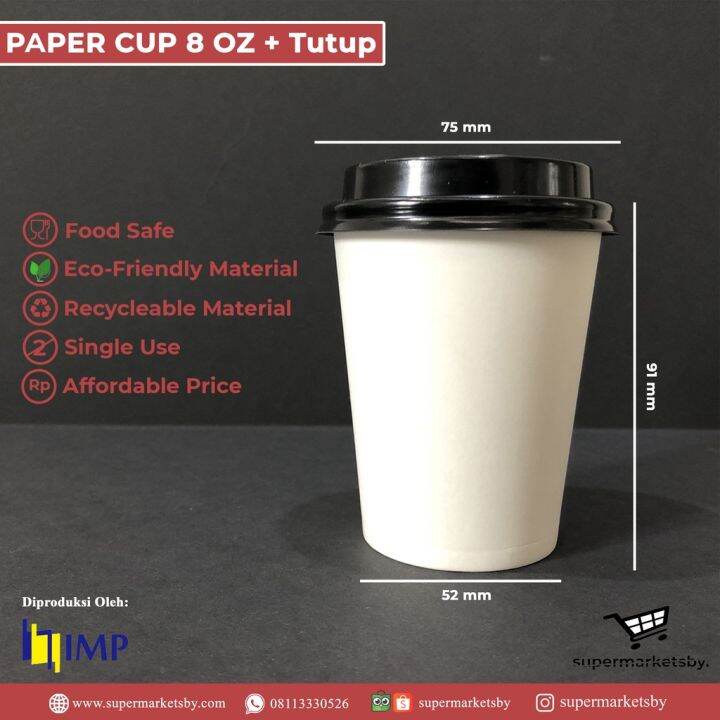 Gelas Kertas 8 oz 240 ml + Tutup / Paper Cup 8 oz 240 ml + Tutup | Lazada Indonesia