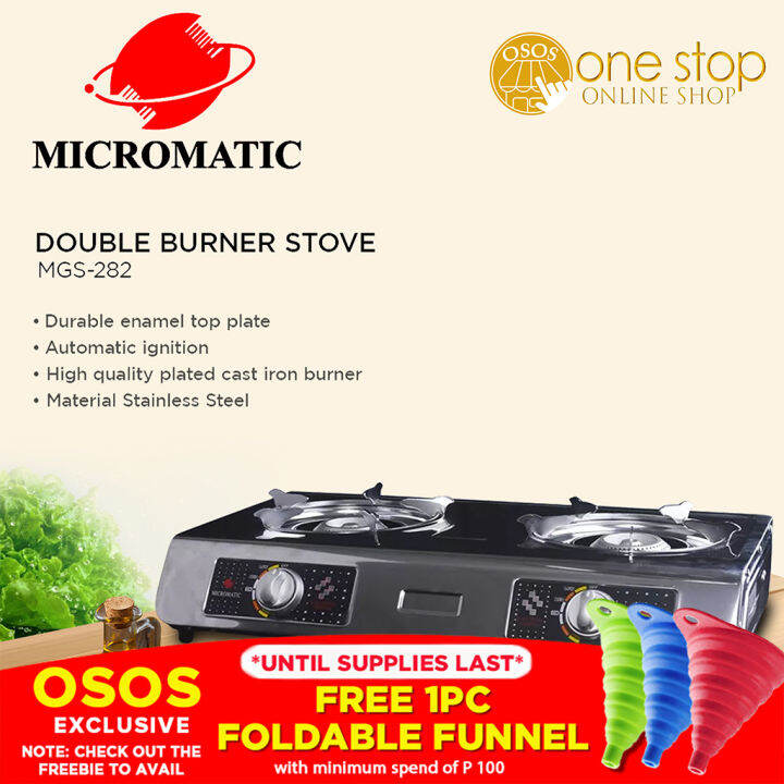 MICROMATIC by OSOS Double Burner Stainless Steel Gas Stove with Cast ...