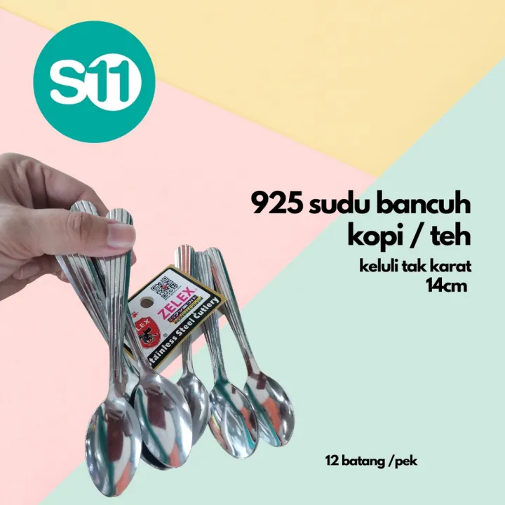 Zelex 925 Stainelss Steel Teaspoon 12btg/Sudu Teh / Sudu bancuh kopi ...