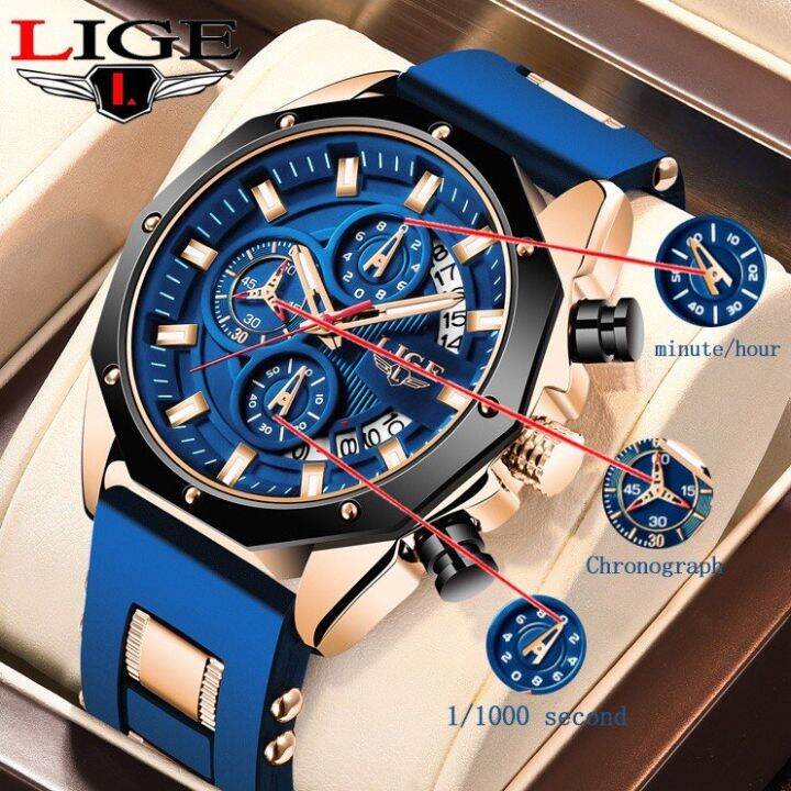 LIGE Original Watch Men Sports 30M Waterproof Wristwatch Luminous ...