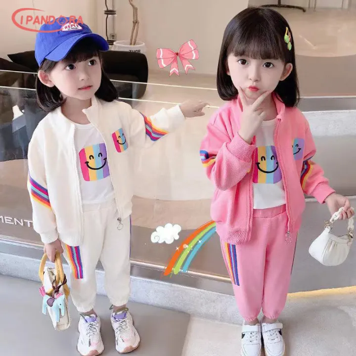 IP Girls 'ชุดกีฬาเด็กขนแกะชุดคาร์ดิแกนและกางเกงที่อบอุ่น | Lazada.co.th