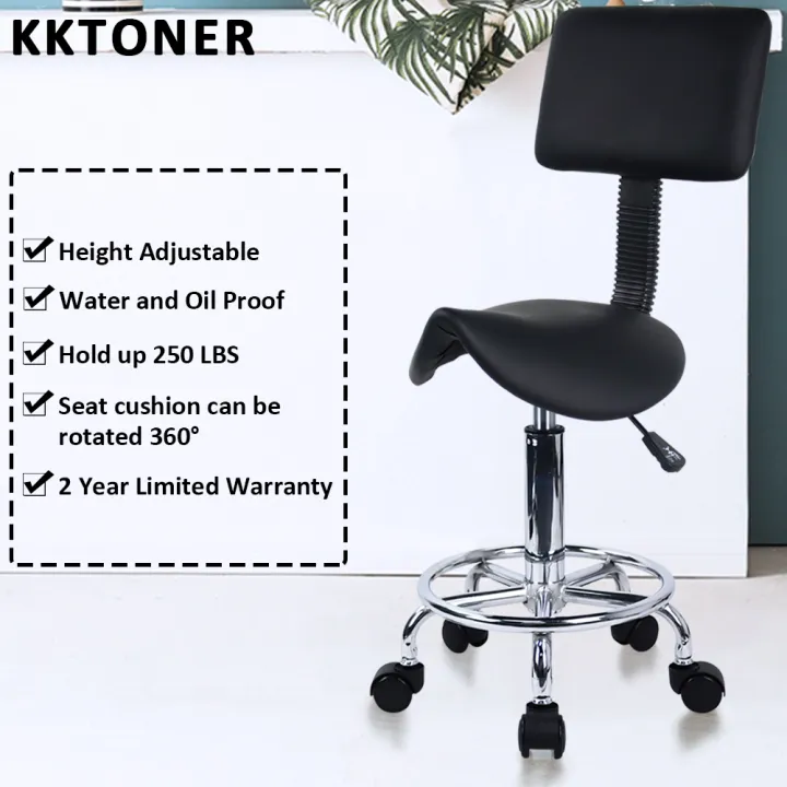 KKTONER Saddle Stool with Foot Rest PU Leather Swivel Adjustable Rolling Stools with Back ...