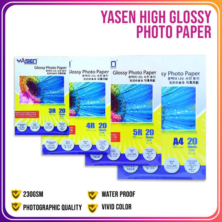 YASEN HIGH GLOSSY Photo Paper | 230GSM A4 / 3R / 4R Waterproof High ...