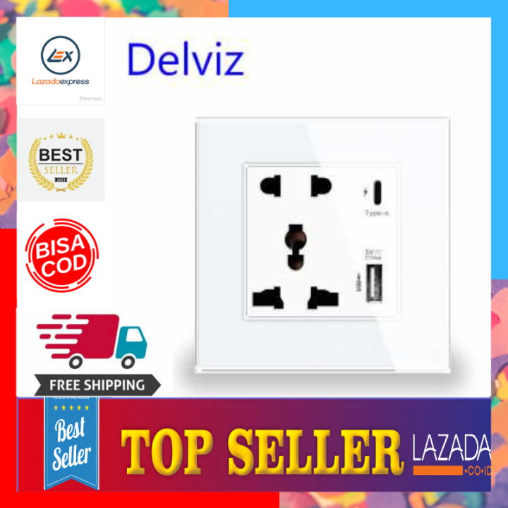 COD Delviz - DZ-BLCX-11 Stop Kontak Dinding UK 2 Port USB Type-C Socket ...