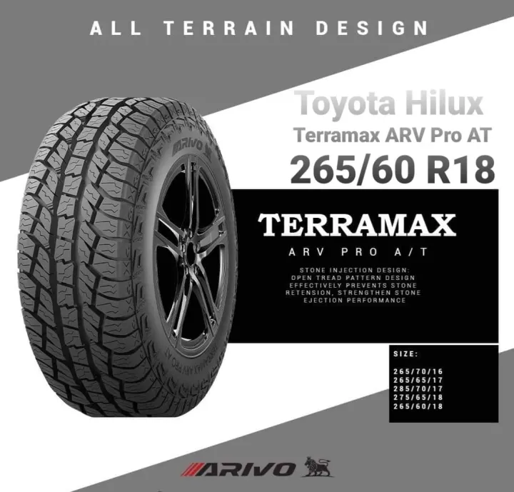 Toyota Hilux Tire Terramax ARV Pro AT ( 265/60 R18 ) ARIVO Brand Design and Engineered in United ...