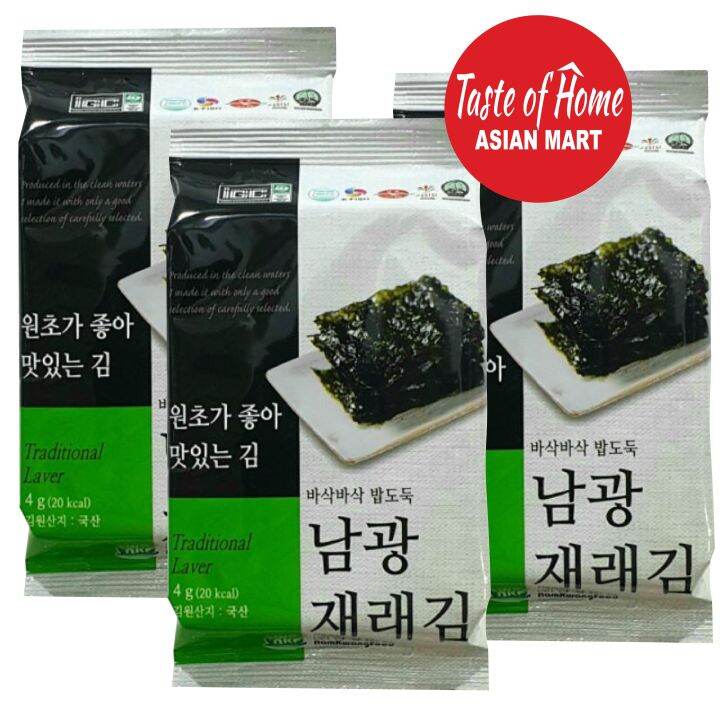 Namkwang Korean Traditional Roasted Seaweed (3 Pouches per Pack) 4g x 3 ...