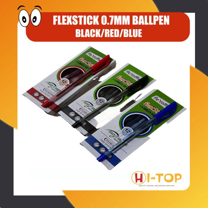 Flexstick 0.7mm Smooth Ink Ballpen Office Ballpen Black Blue Red 12pcs ...