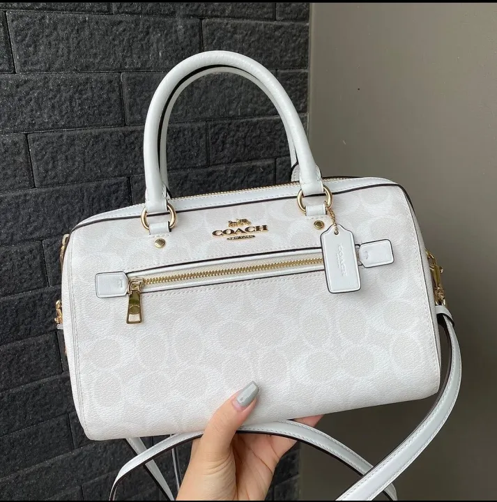 Coach 83607 Rowan Satchel in Glacier White Signature Coated Canvas and ...