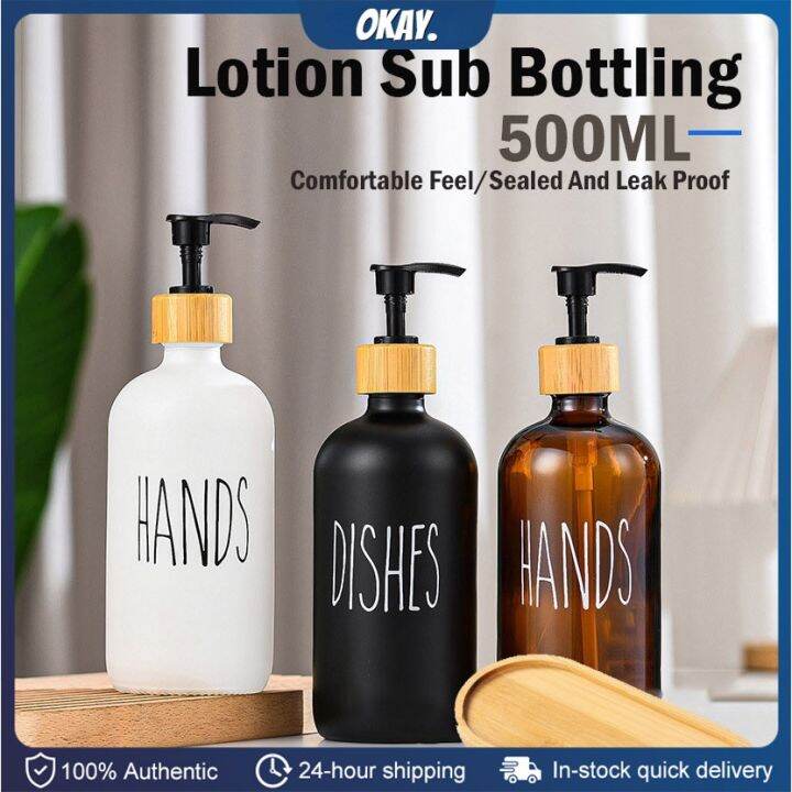 Wholesale 500ml Refillable Dish Soap Bottle with Bamboo Pump Kitchen ...