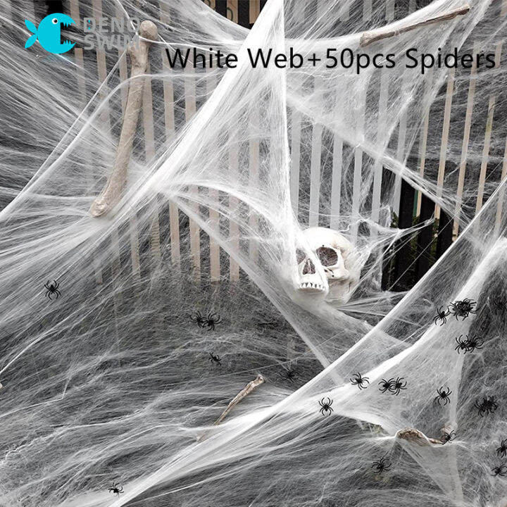 Denoswim White Stretchy Cobweb Artificial Spider Web Halloween