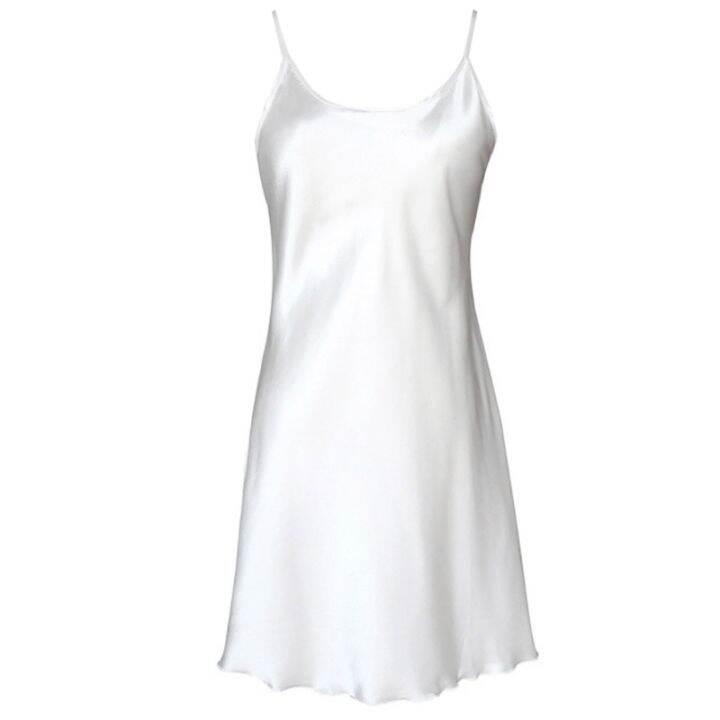 2018 Women's Satin Nightdress Sexy Lotus Hem Sling Dress Chemise Mini ...