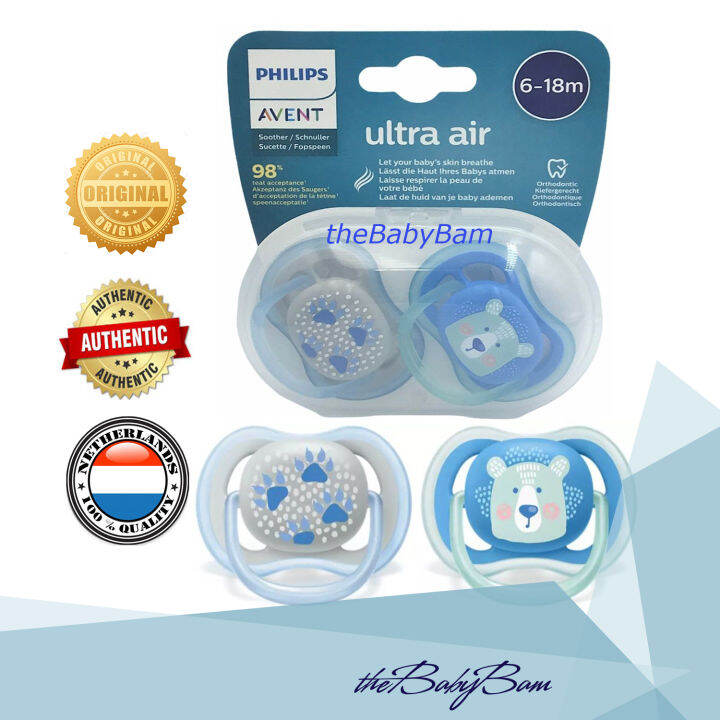 Philips Avent Ultra Air Pacifier Soother for 6-18 mos Bear Paw Prints ...