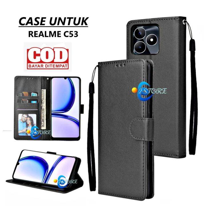 Case REALME C53 Flip dompet buka tutup casing wallet kulit ada tempat ...