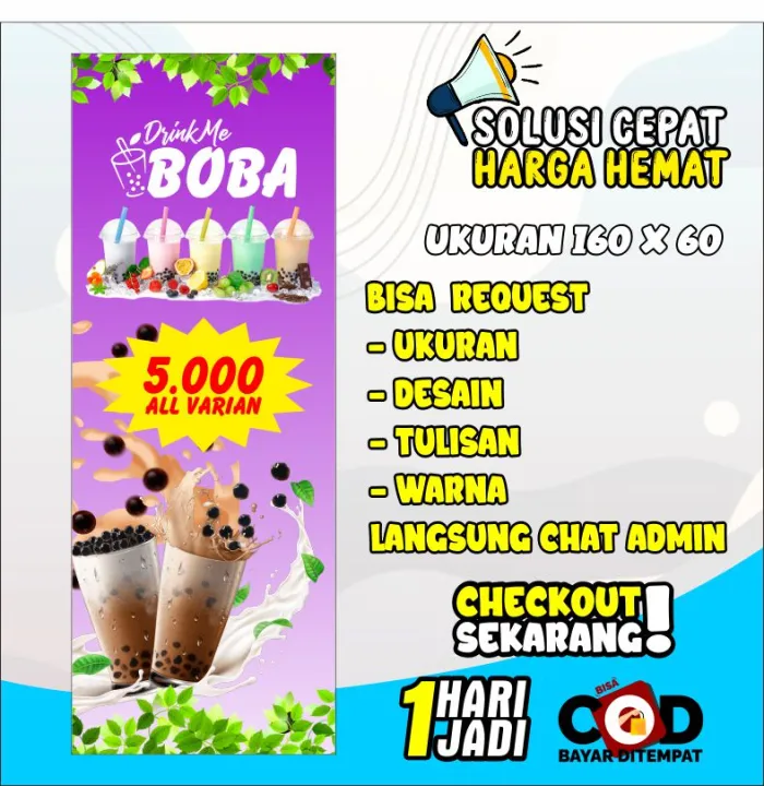 Spanduk/Banner Boba Drink Custom Free Desain 1 Hari Jadi Bisa COD ...