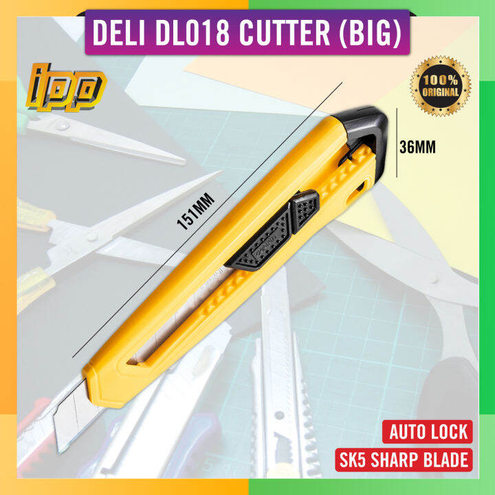 DELI DL018 Big Cutter Knife 18mm / Pisau Tolak Besar Pemotong 151mm x ...