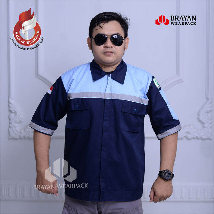 Baju Wearpack Safety Proyek Kerja Formal Lengan Pendek Dongker Biru Muda Lazada Indonesia