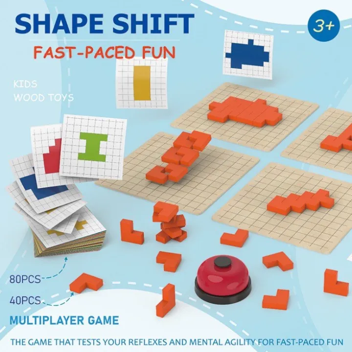 บอร์ดเกมส์ฝึกสมอง ของเล่นแนวมอนเตสซอรี่ Shape shift puzzle game ของเล่น ...