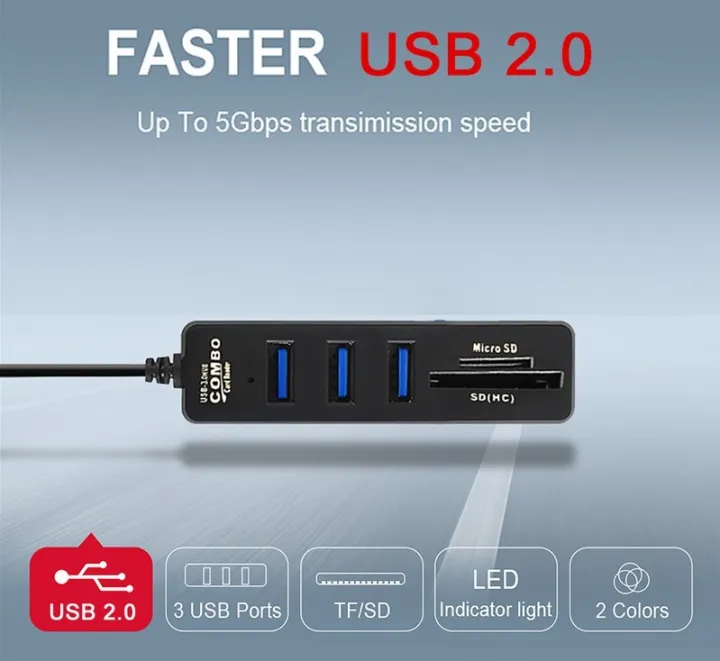 【CYT】USB Hub Combo 3 Ports USB 2.0 Hub High Speed Splitter 2 In 1 ...