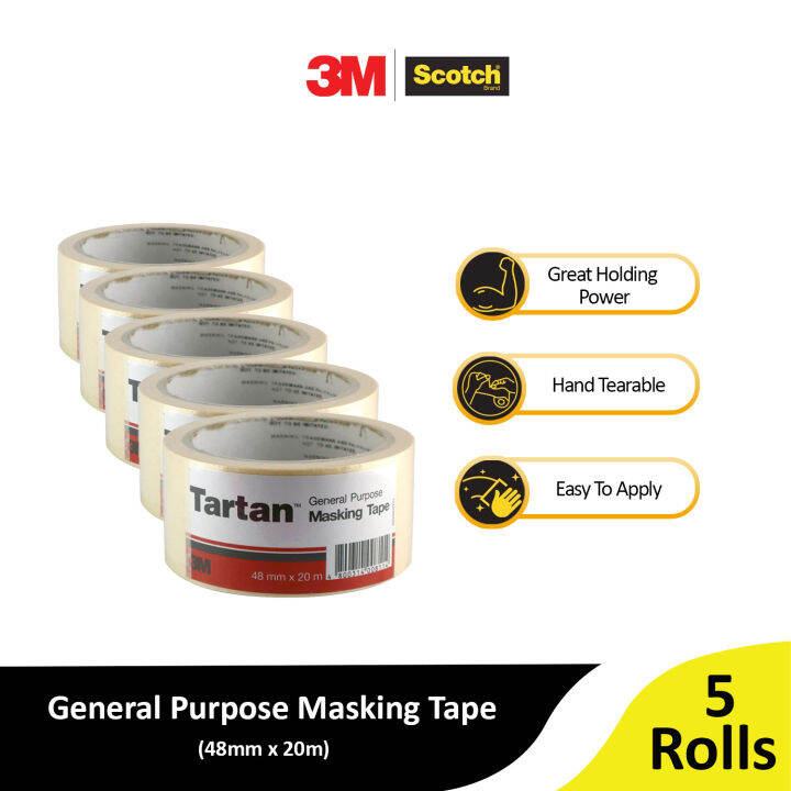 3M Scotch General Purpose Masking Tape, 48mm x 20m PACK OF 5 [MTM48P5 ...