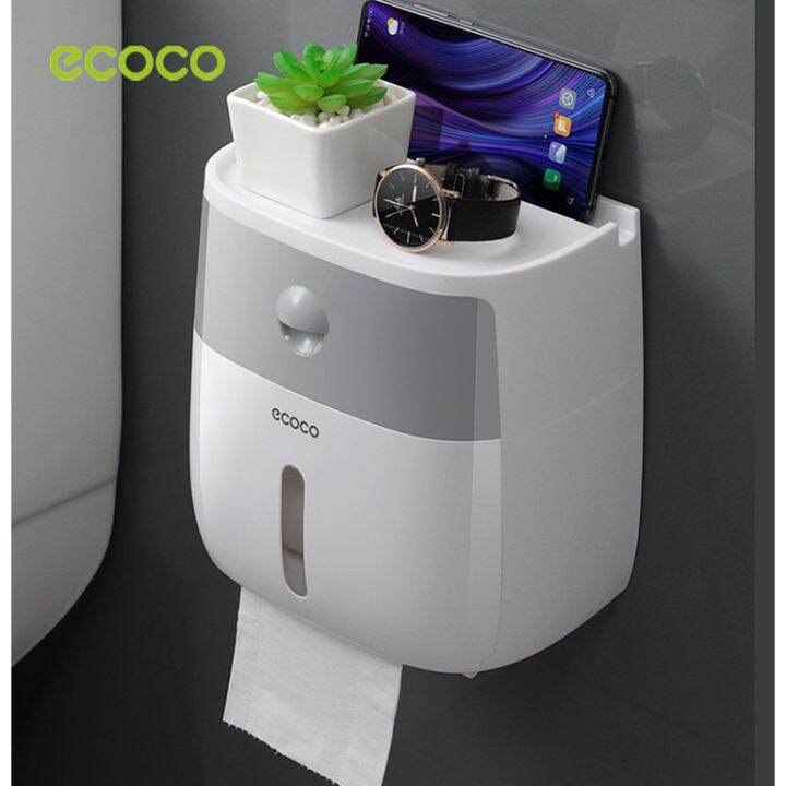 [พร้อมส่ง]ECOCO กล่องใส่ทิชชู่ กันน้ำ ติดผน กล่องใส่กระดาษทิชชู่ 2ชั้นมีลิ้นชัก E1804 Mama Happy ...