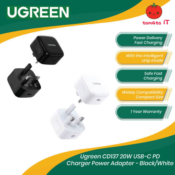 Ugreen CD137 20W USB-C PD Charger Power Adapter - Black/White | Lazada