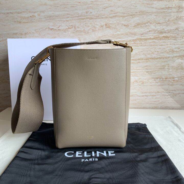 CELINE SANGLE SMALL BUCKET BAG IN SOFT GRAINED CALFSKINTAUPE | Lazada.co.th
