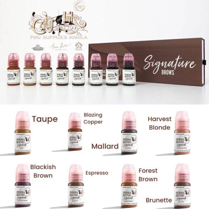 PERMABLEND SIGNATURE EYEBROW SET (8 eyebrow pigment colors X 15ml each ...