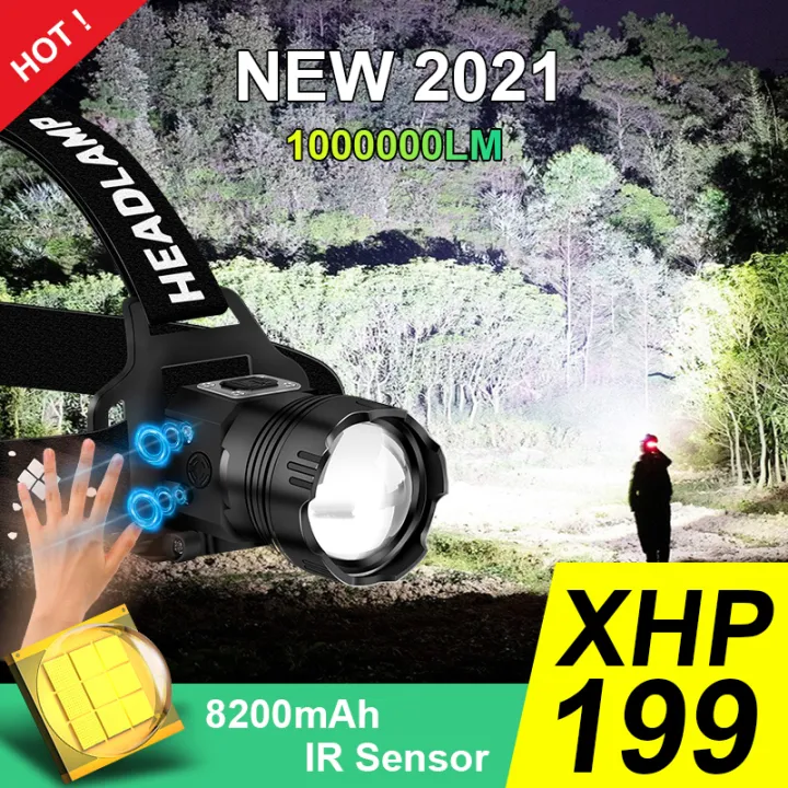 ใหม่ IR เซ็นเซอร์ที่มีประสิทธิภาพมากที่สุด Led ไฟหน้า XHP199หัวไฟฉาย ...