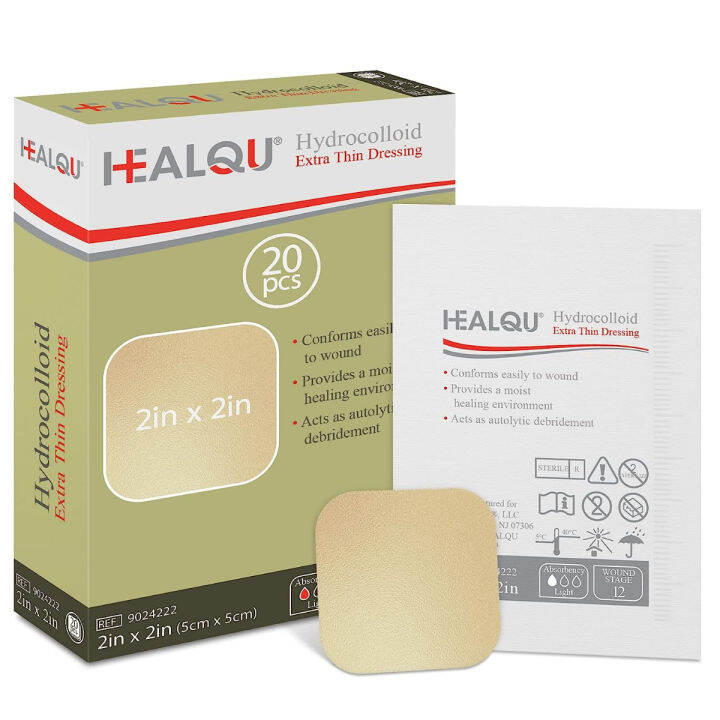 Healqu Hydrocolloid Wound Dressing - 2x2" Thin - Box of 20 Large ...
