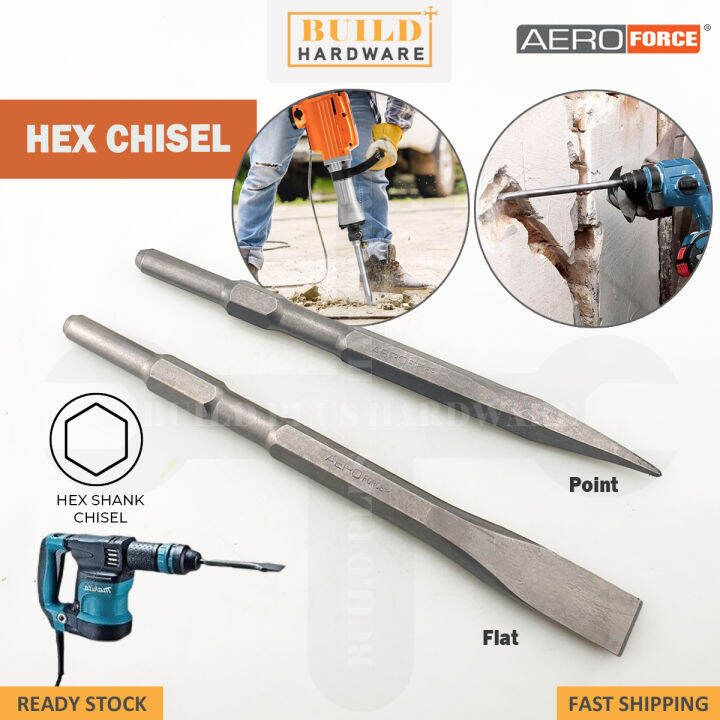 AeroForce 17MM X 280MM Hex Shank Chisel (Flat / Point) Hex Head ...