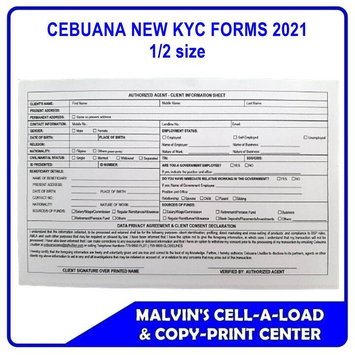 FORMS - NEW CEBUANA KYC FORMS - 1/2 SIZE 1 PAD | Lazada PH