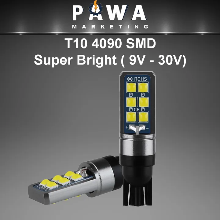 Pawa 1pair T10 4090 Led Super Brightest 12V 24V 12SMD W5W White Motor ...