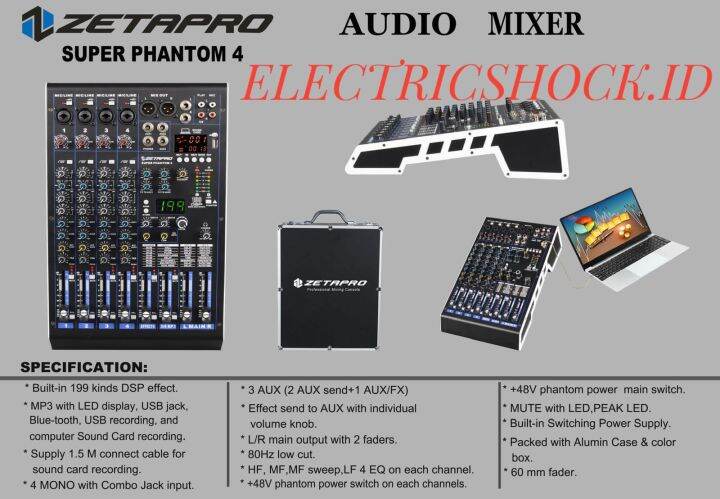 MIXER AUDIO ZETAPRO SUPER PHANTOM 4 ORIGINAL 4 CHANNEL | Lazada Indonesia