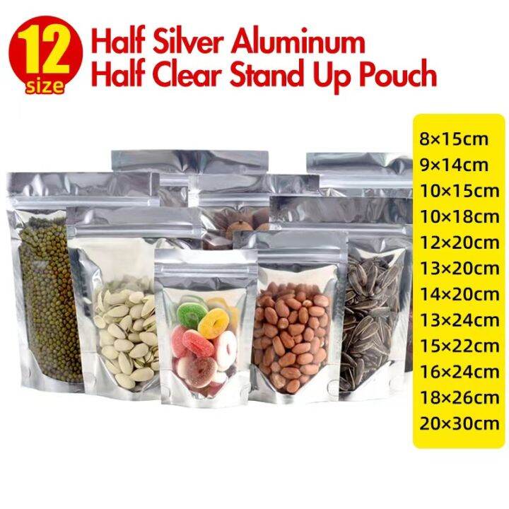 100pcs Half Silver Aluminum Half Clear Stand Up Pouch Packaging ...