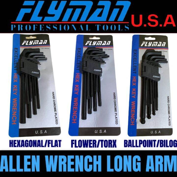 Original FLYMAN Tools 9PCS ALLEN Key Wrench Set ( Long and Short ) Flat ...