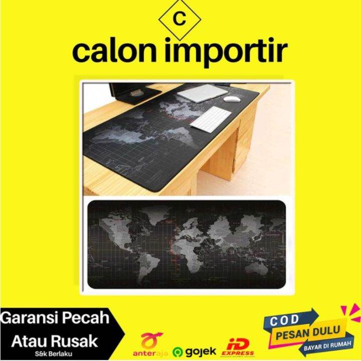 Mouse Pad Gaming Besar XL - XXL Desk Mat Hitam Motif Globe Peta Dunia ...