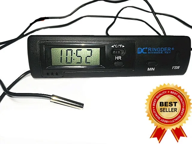 Digital Thermometer Car/Room/Aircond/Freezer LCD+Clock Function Time ...