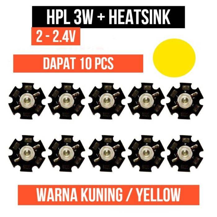 Lampu HPL 3W Kuning Heatsink High Power LED Yellow 3 Watt W 10 Pcs ...