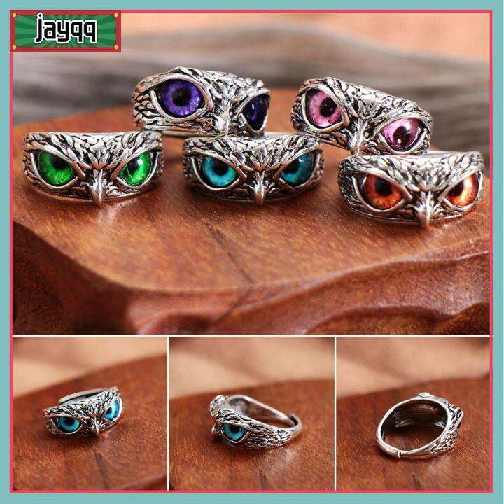 JAYQQ คนรักสไตล์ย้อนยุคสัตว์เครื่องประดับวันแม่เปิดแหวนโบราณได้แหวนหัวใหญ่นกฮูกตา | Lazada.co.th