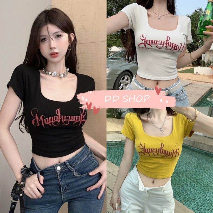 DD SHOP'พร้อมส่ง' G023 เสื้อไหมพรมแขนสั้น คอกลม สกีนลายตัวอักษร มี3สี | Lazada.co.th