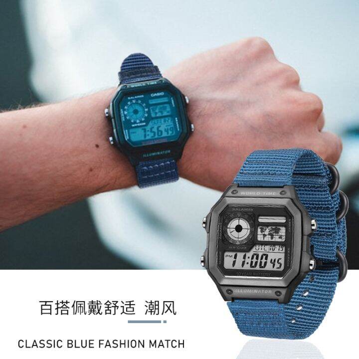 เหมาะสำหรับนาฬิกา Casio AE-1200/1300 สายไนลอน AEQ-110/W-218/F91F94 สาย ...