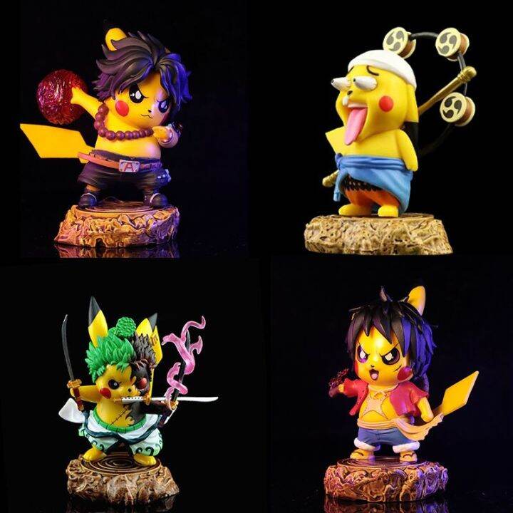12Cm Pvc Pokemon Anime Kawaii Pikachu Cosplay Roronoa Zoro Action ...