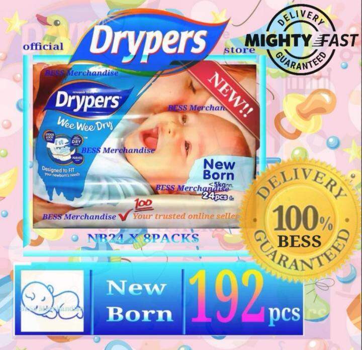 Drypers NB192PCS NEWBORN 24pcsX8Packs (192PCS) New Born Regular Pack ...