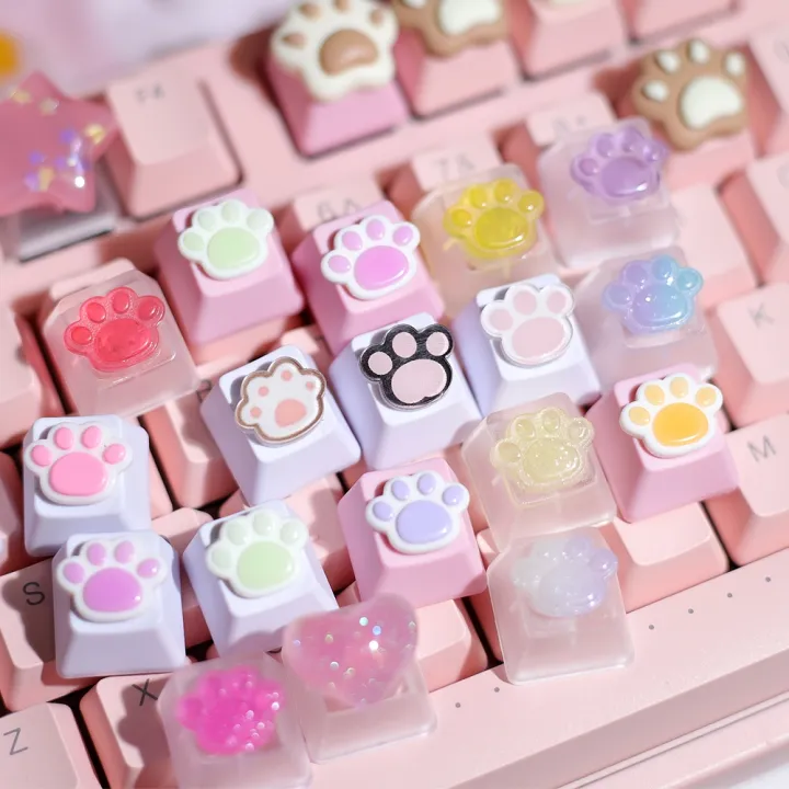 「Miss qi's keycap」 1pc Backlit Cat Paw Keycaps DIY Translucent Cat Paw ...