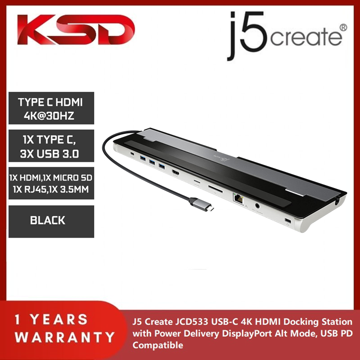 J5 Create JCD533 USB-C 4K HDMI Docking Station with Power Delivery ...