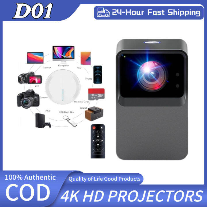 D01 8000 lumens Projector Mini Portable 1080P 4K UHD Android 9.0 Dual ...