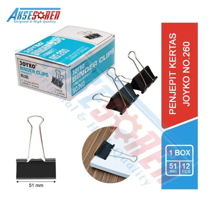 Penjepit Kertas Hitam Binder Clips Joyko No.260 [1 Box/12 pcs] / Binder ...