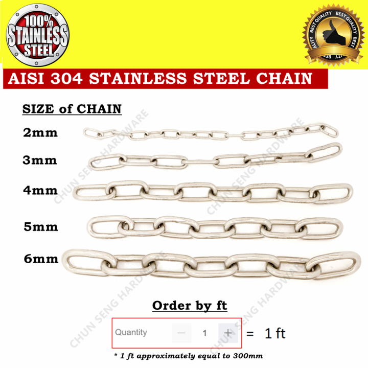 AISI 304 STAINLESS STEEL CHAIN LINK RANTAI PANJANG 100% NO RUSTY 2mm ...