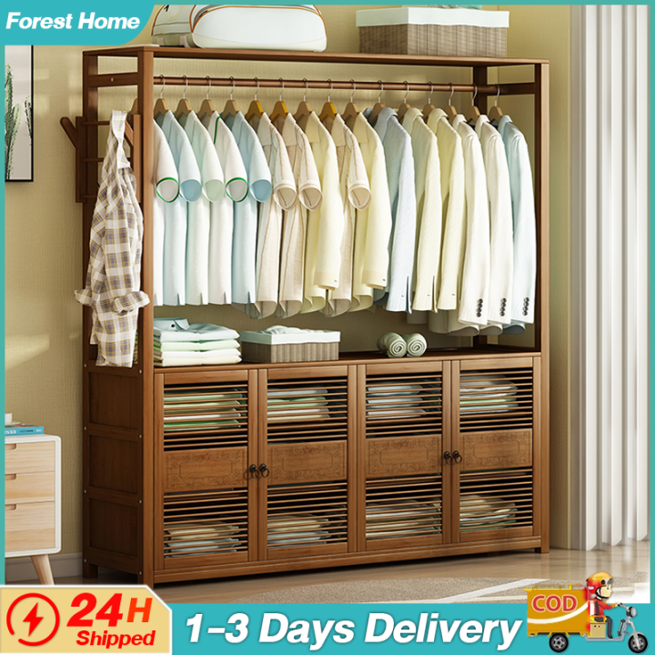 （Ready stock）Wardrobe Cabinet with Door Wardrobe Organizer Wooden Coat ...