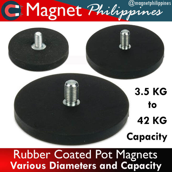 N52 Neodymium RUBBER COATED Strong Pot Magnet Variations (D22mm / D34mm ...